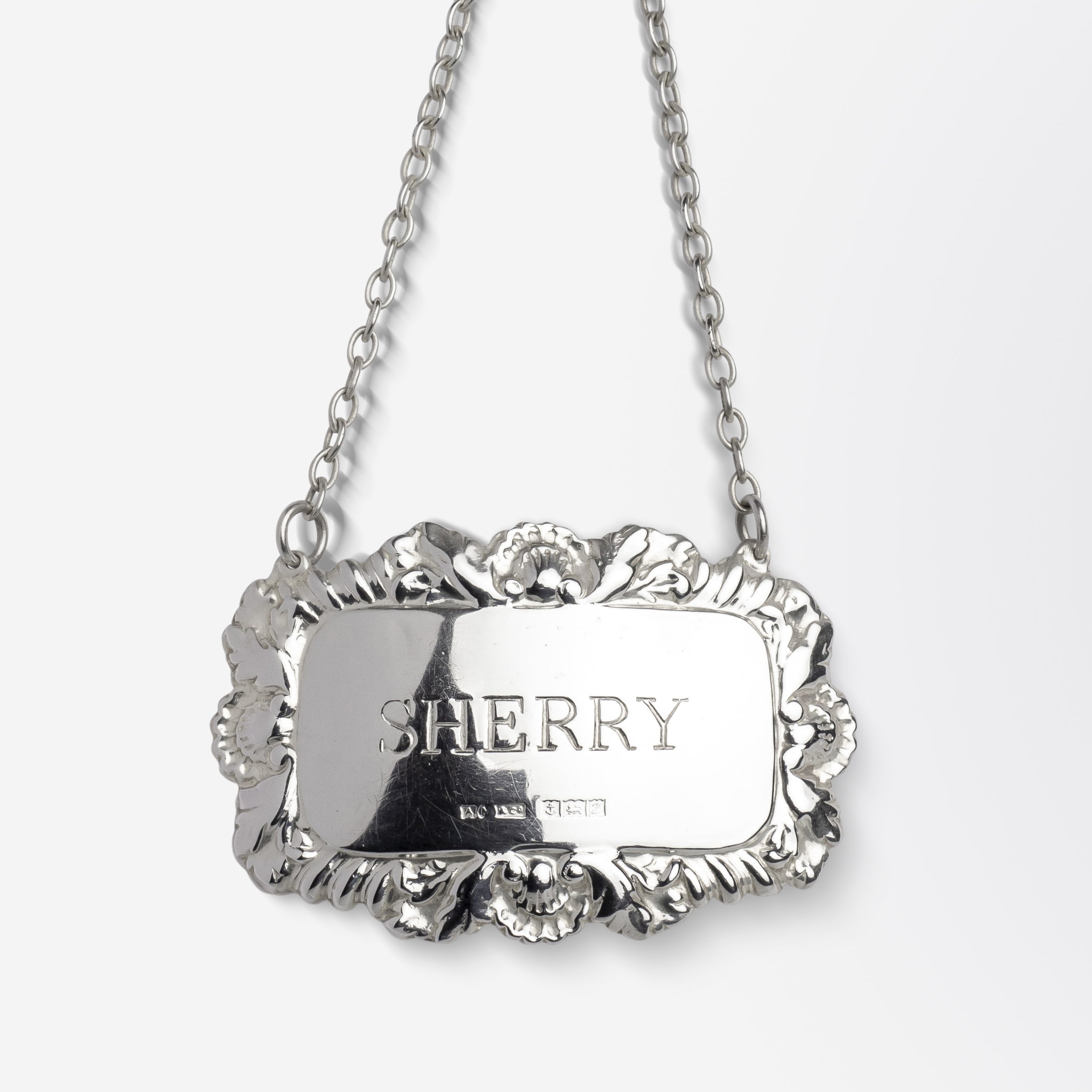 English Sterling Silver 'SHERRY' Decanter Tag – The Antique Guild