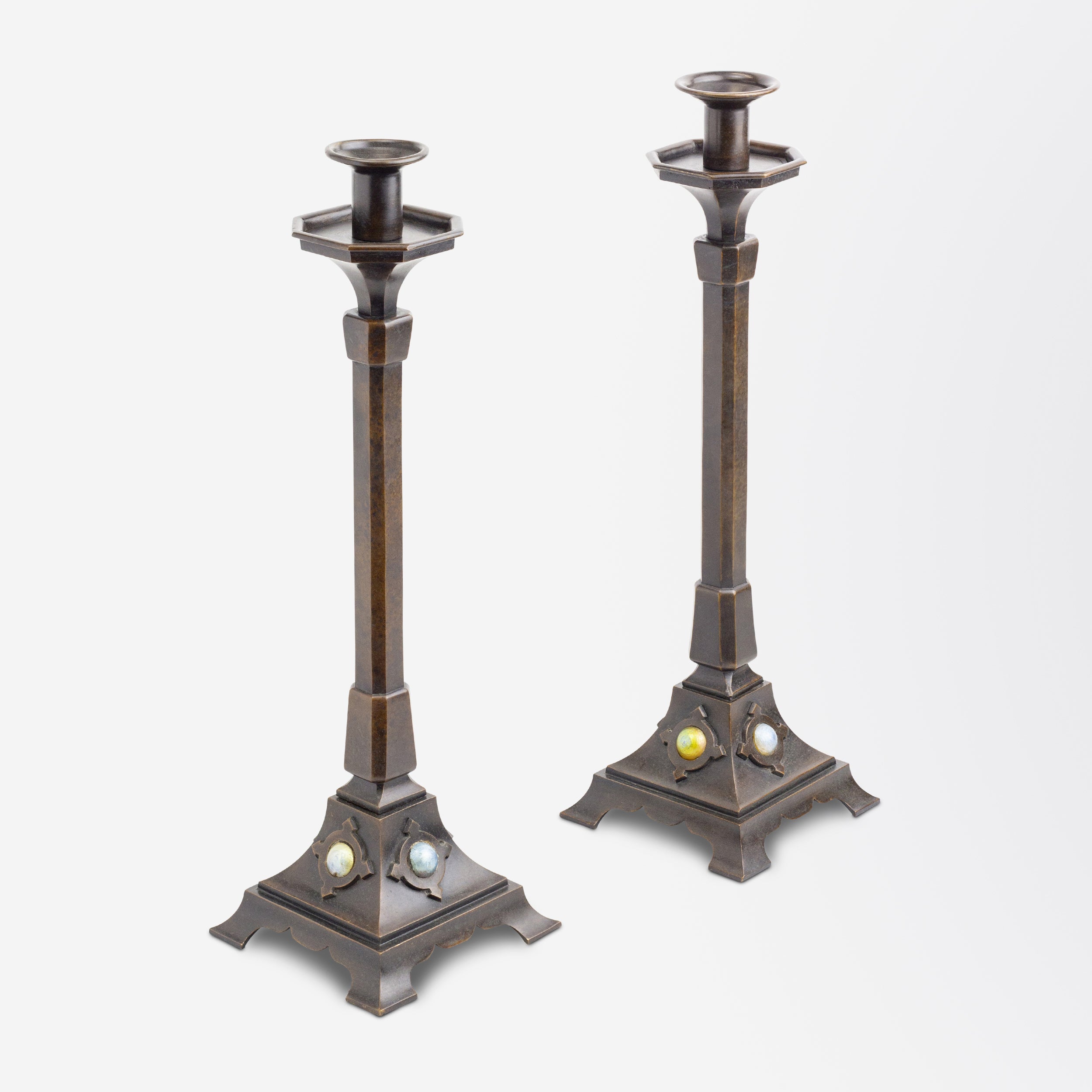 Tiffany Studios Bronze & Glass Candlesticks – The Antique Guild