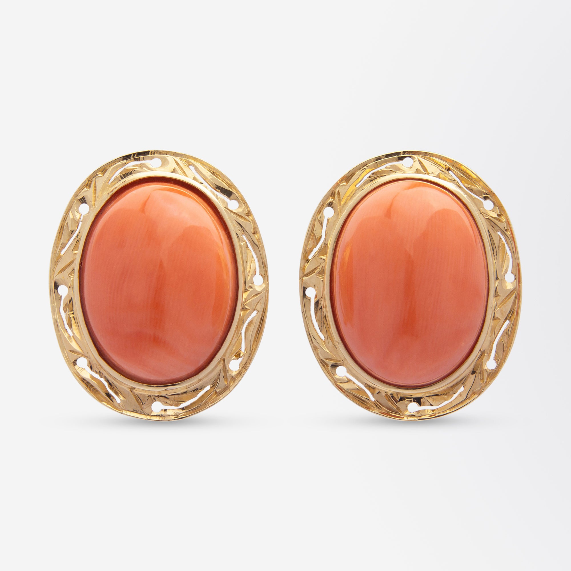 Pair of 14kt Gold & Cabochon Coral Earrings – The Antique Guild